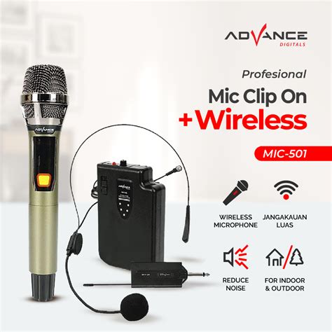 Jual ADVANCE Professional Microphone MIC 501 Wireless Bluetooth USB Mic Clip Bando Mic Karaoke
