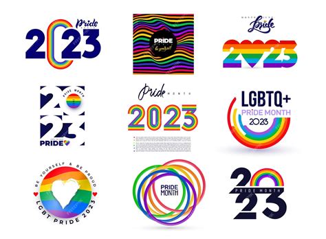 Lgbtqia Pride 2023 Month 소셜 미디어 게시물에 대한 인사말 로고 세트 멋진 퀴어 슬로건 및 문구