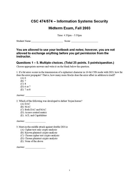 Midterm Exam Computer And Network Security Csc 574 Docsity