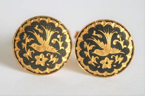 Vintage Bird Cufflinks Gold And Black Cufflinks Damascene Etsy
