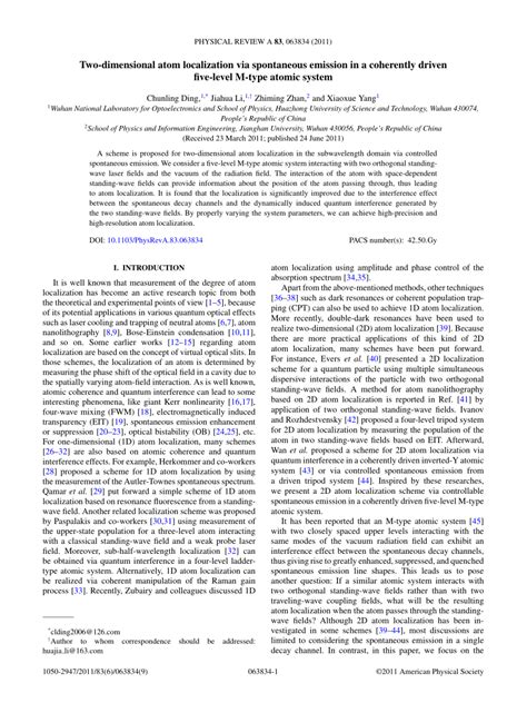 Pdf Two Dimensional Atom Localization Via Spontaneous Emission In A Coherently Driven Five