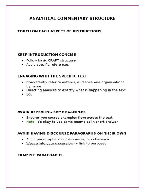 Analytical Commentary Structure Pdf