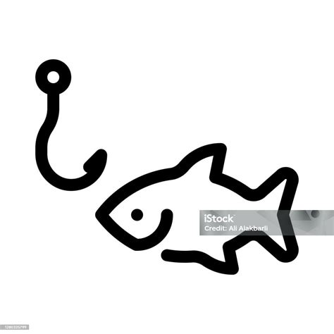 釣魚圖示在線條風格鉤和魚符號插圖捕捉誘餌 狩獵 魚陷阱標誌向量圖形及更多嘴圖片 嘴 器材 外型 Istock