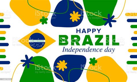 브라질 독립기념일 행복한 공휴일 자유의 날 매년 9월 7일 축하합니다 브라질 국기 애국적인 브라질 디자인 포스터 카드 배너 템플릿 배경 벡터 일러스트레이션 0명에 대한 스톡