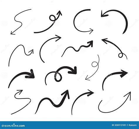 Hand Drawn Arrow Symbol Icons Set Of Arrow Doodle Style Cartoon Vector