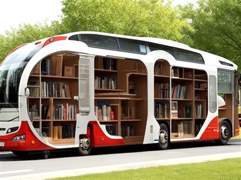 Premium Ai Image Bus With Library In The Street