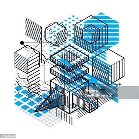 추상적인 아이소메트릭 라인 배경 벡터 일러스트 레이 션 큐브 육각형 사각형 사각형 및 다른 추상 요소 만든 템플릿 0명에 대한 스톡 벡터 아트 및 기타 이미지 Istock