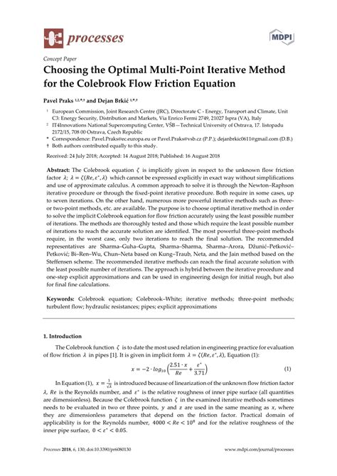 Pdf Choosing The Optimal Multi Point Iterative Method For The Colebrook Flow Friction Equation