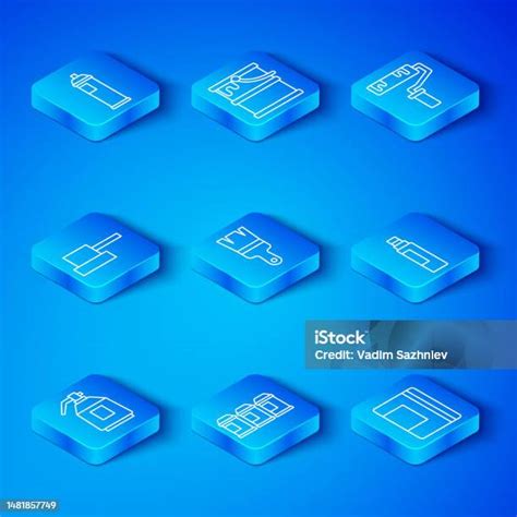 라인 페인트 스프레이 건 브러시 캔 마커 펜 롤러 스프레이 노즐 캡 및 나선형 노트북 아이콘을 설정합니다 벡터 3차원 형태에 대한 스톡 벡터 아트 및 기타 이미지 Istock