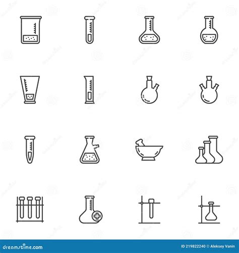 Laboratory Equipment Line Icons Set Stock Vector Illustration Of Elements Chemistry