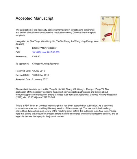 Pdf The Application Of The Necessity Concerns Framework In Investigating Adherence And Beliefs