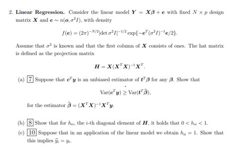 Solved Linear Regression Consider The Linear Model Y Chegg Com