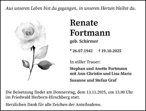 Traueranzeigen Von Renate Fortmann Vrm Trauer De