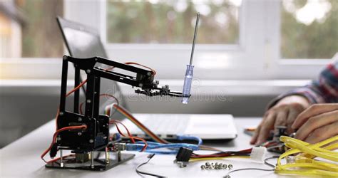 engineering robot hand and meeting with business people working on ai innovation and