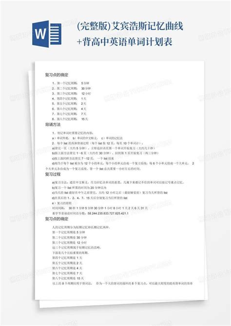 完整版 艾宾浩斯记忆曲线 背高中英语单词计划表word模板下载 编号qogwnpyy 熊猫办公