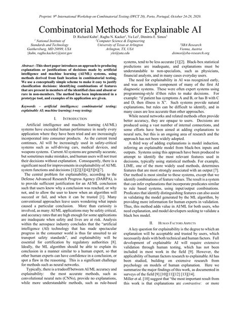 Pdf Combinatorial Methods For Explainable Ai