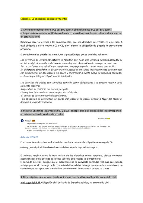 Práctica Lección Derecho civil obligaciones contratos Lección La obligación concepto y