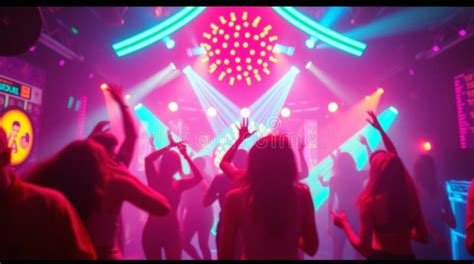Energetic Night Party With Vibrant Lights And Dancing Crowd In Trendy