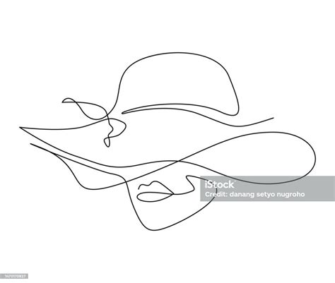 태양 모자를 쓴 아름다운 여자의 연속 한 선 그림 간단한 선형 아름다움 숙녀 얼굴과 여름 모자 라인 아트 벡터 삽화 디자인에 대한 스톡 벡터 아트 및 기타 이미지 Istock