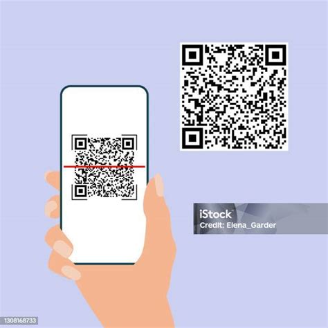 Qr 코드 핸드 홀드 휴대 전화 스캔 Qrcode 카메라 스캐닝 응용 프로그램 Qr코드에 대한 스톡 벡터 아트 및 기타 이미지