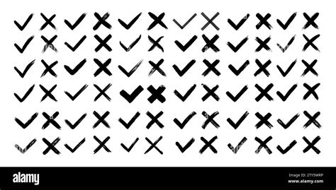 Dirty Grunge Hand Drawn With Brush Strokes Cross X And Tick OK Check Marks V Vector Illustration