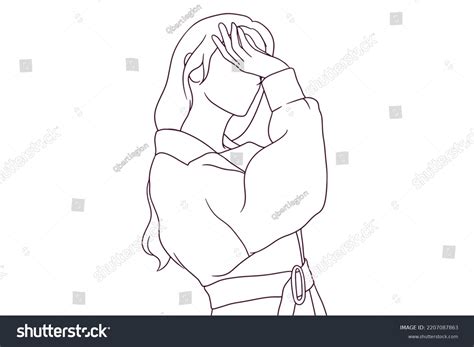 Beautiful Girl Posing Hand Drawn Style Stock Vector Royalty Free