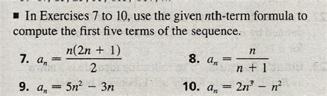Solved In Exercises 7 To 10 Use The Given Nth Term Formula To Compute