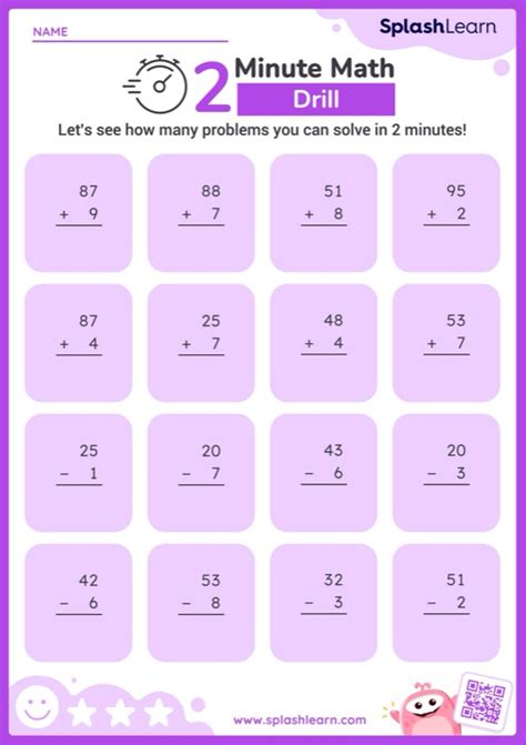 Add And Subtract 2 Digit And 1 Digit Numbers Vertical Timed Practice Worksheet