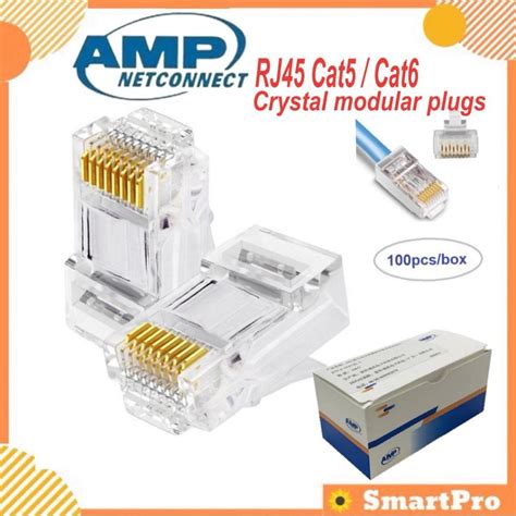 100pcs Amp Netconnect Rj45 Cat5e Cat6 Crystal Modular Plug Connector 8p8c 8 Pin Lan Network