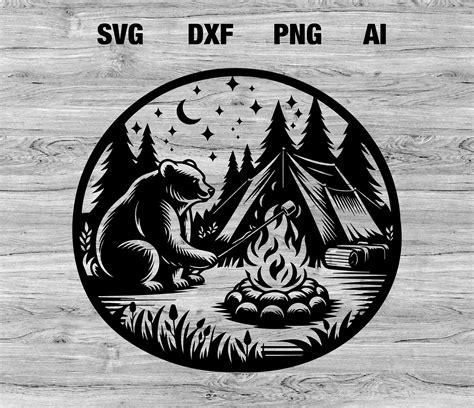 Bear Camping Vector Graphic For Diy Crafts And Projects Bear Camping