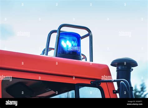 Flashing Blue Light On A Fire Truck In Duty Part Of The Vehicle Copy