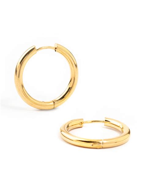 Waterproof Gold Plated Stainless Steel Clicker Hoop Earrings 24 Mm Lovisa