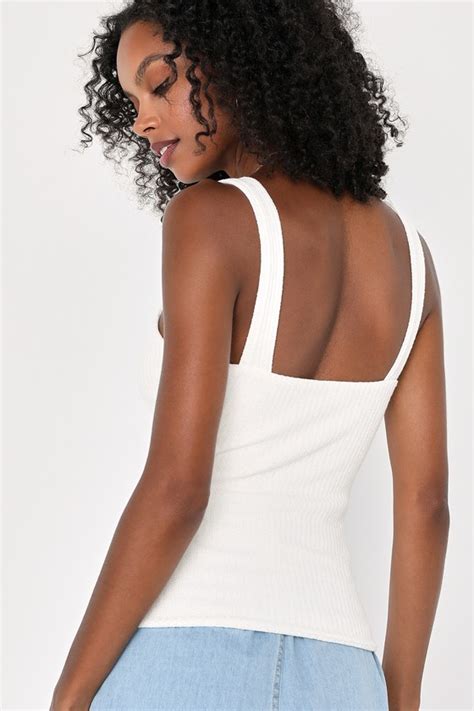 Ivory Tank Top Textured Ribbed Knit Tank Top Square Neck Top Lulus
