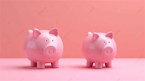 3d 렌더링으로 돈을 절약하는 개념을 보여주는 분홍색 배경에 있는 두 개의 분홍색 돼지 저금통의 전면 및 측면 보기 돼지
