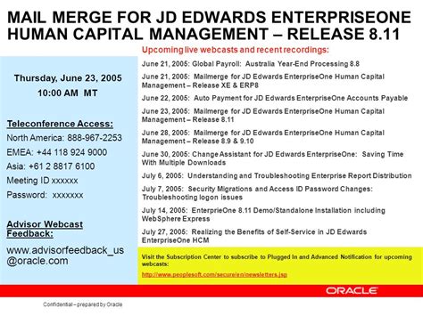 confidential prepared by oracle mail merge for jd edwards