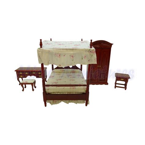 Dolls House Five Piece Mahogany Bedroom Set 112th Scale Micro Miniatures