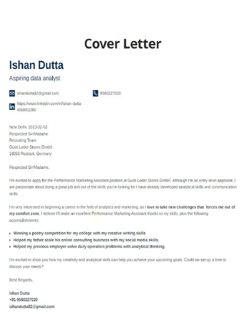 Cover Letter Ishan Data Analyst Pdf