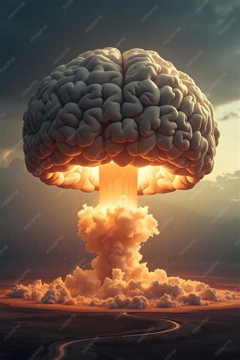 Mind Explosion Nuclear Cloud Transformed Into A Human Brain Premium