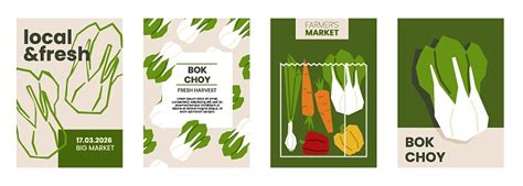 신선한 청경채 그림 농산물 시장 광고를 위한 배추 야채가 있는 간단한 포스터 Copyspace가 있는 벡터 템플릿 수확 한 샐러드 야채를 최소한의 손으로 그린 플랫 스타일의