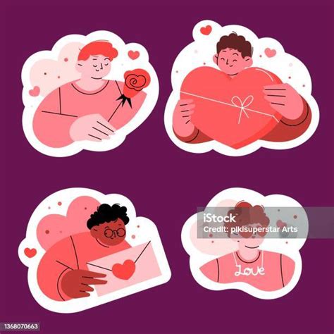 플랫 발렌타인 데이 스티커 컬렉션 디자인 벡터 일러스트 디자인 벡터 일러스트 2월에 대한 스톡 벡터 아트 및 기타 이미지 2