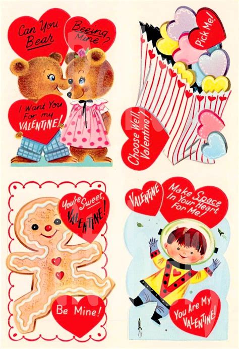 Handmade Vintage Retro 1950s Valentine Card 2 Stickers Just Cut