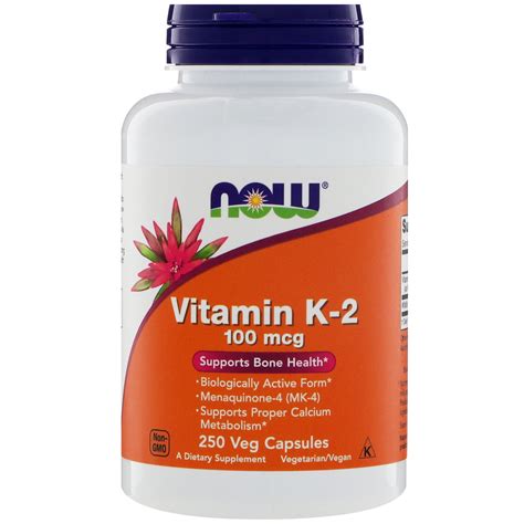 Now Foods Vitamin K 2 100 Mcg 250 Veg Capsules