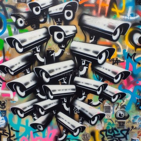 Stenciled Surveillance Multiple Stencils Of Stylized Security Stock