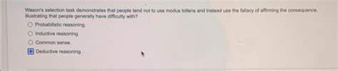 Solved Wasons Selection Task Demonstrates That People Tend