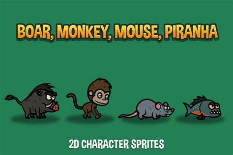 Boar Monkey Mouse Piranha 2D Game Sprites CraftPix Net