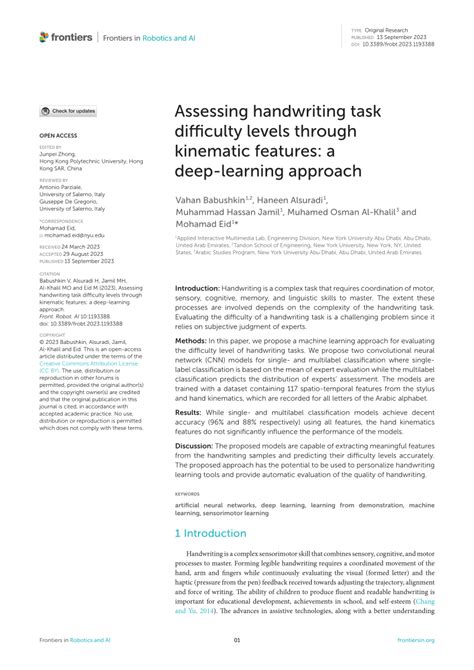 PDF Assessing Handwriting Task Difficulty Levels Through Kinematic