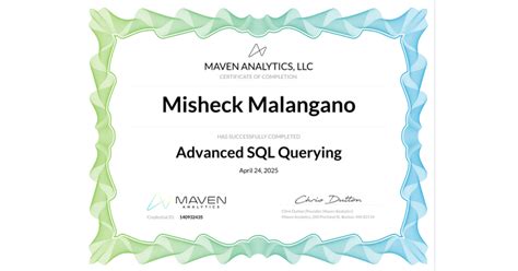 I Am Excited To Announce That I Have Completed My Advanced Sql Querying Certification From Maven