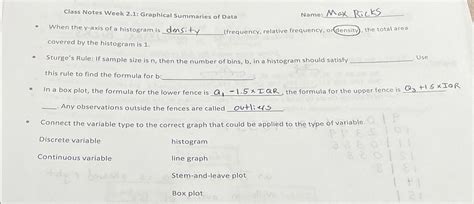 Solved Class Notes Week 21 Graphical Summaries Of