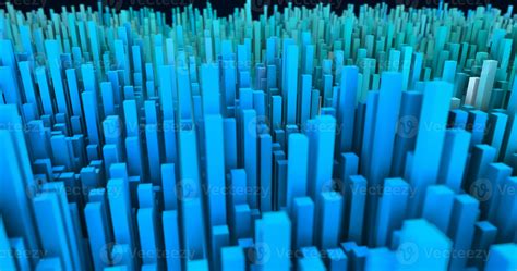 Abstract Blue Landscape Of Futuristic Rectangles Moving Waves