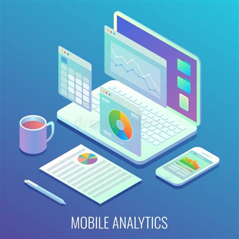 Analytics App Concept Vector Flat Isometric Illustration Stock Vector